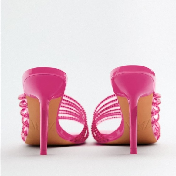 Zara | Shoes | Zara Pink Rhinestone Vinyl High Heel Sandals | Poshmark
